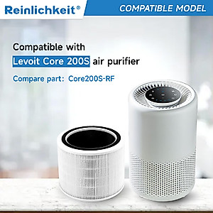 Reinlichkeit Core 200S Replacement Filter Compatible with Levoit Core 200S Smart WiFi Air Puri-Fier, 3-in-1 True H13 HEPA Activated Carbon Pre-Filter, Compare part Core 200S-RF，2 Pack