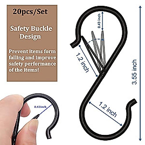 Zzbety 20 PCS S Hooks for Hanging Heavy Duty S Shaped Hooks with Safety Buckle Design for Kitchen Utensil and Closet Rod - Black S Hooks for Hanging Plants, Clothes, Cups etc