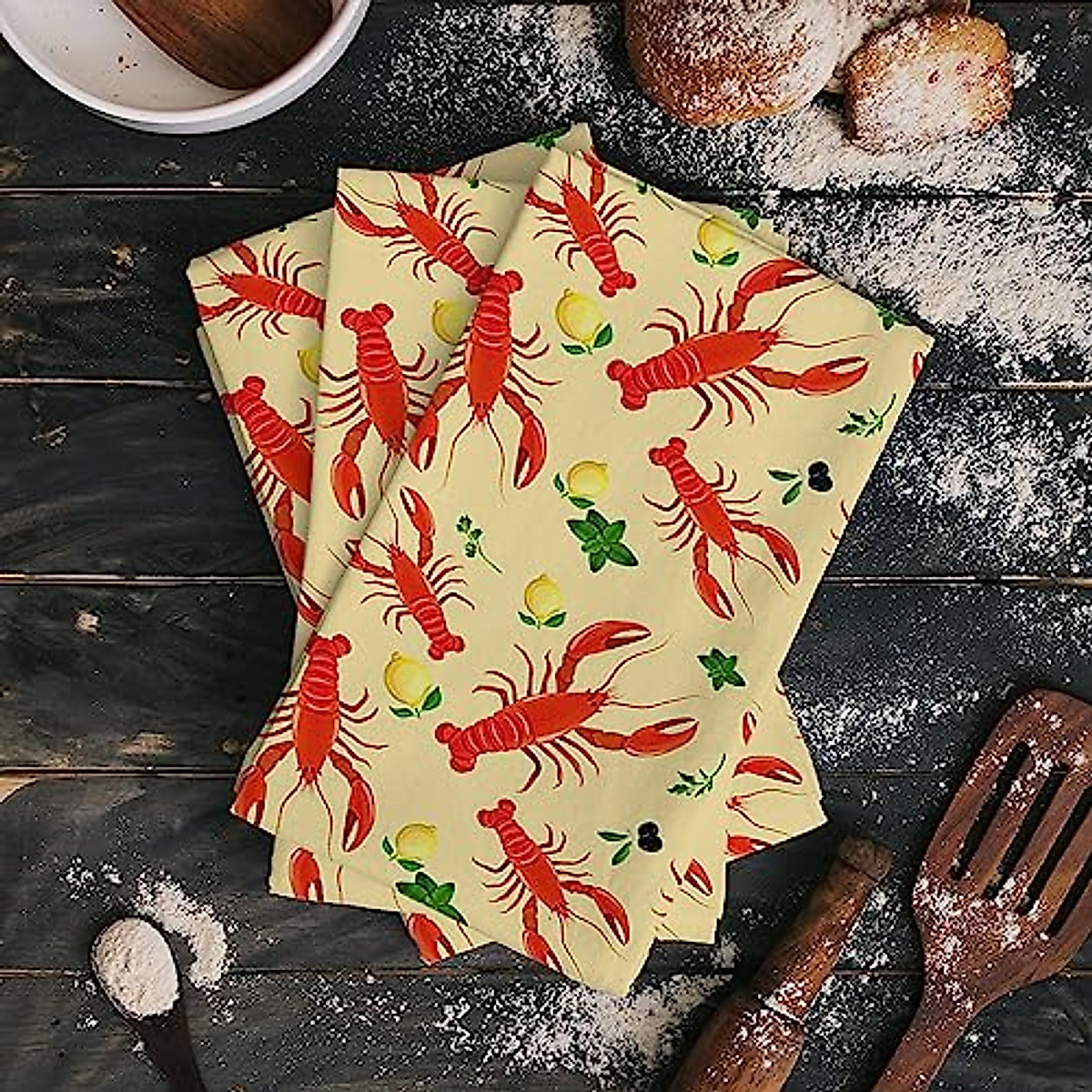 zzsunfeel Kitchen Towels Reversible for Drying Dishes, Red Lobster Succulents Lemon Summer Set of 1 Dishcloths Cotton Hand Towels, Absorbent Dish Towels for Kitchen Counter Tea Towels 18"x 28"