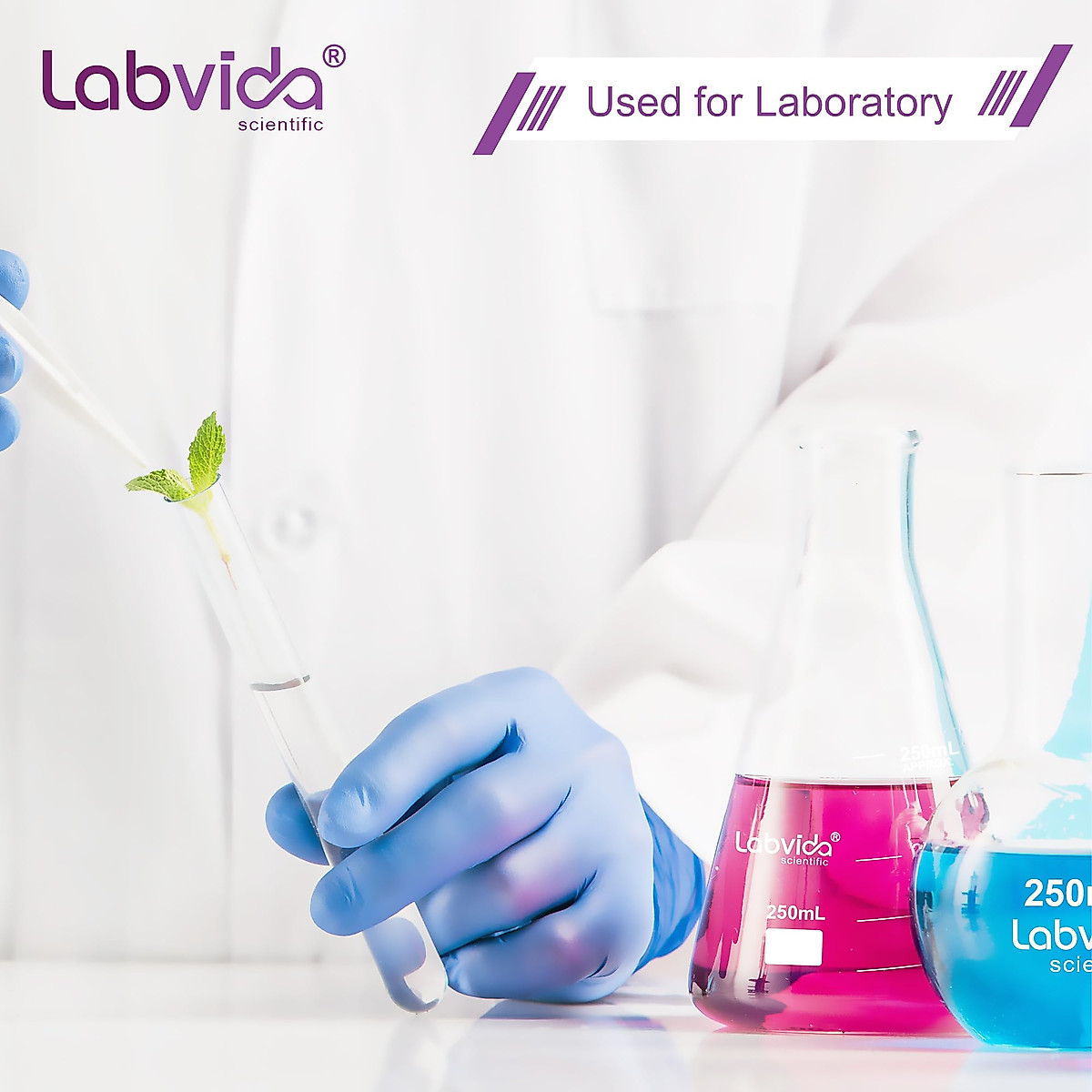 Labvida 6pcs of Narrow Mouth Glass Erlenmeyer Flasks, Vol.150ml, 3.3 Borocilicate with Printed Graduation, LVC002