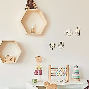 4 Pcs Safari Animal Wall Hooks Decorative Wall Hooks Kids Wall Hooks Decorative Wooden Jungle Animal Wall Hooks Animal Nursery Hooks Wood Giraffe Lion Hanger for Nursery Bathroom Bedroom Home Decor