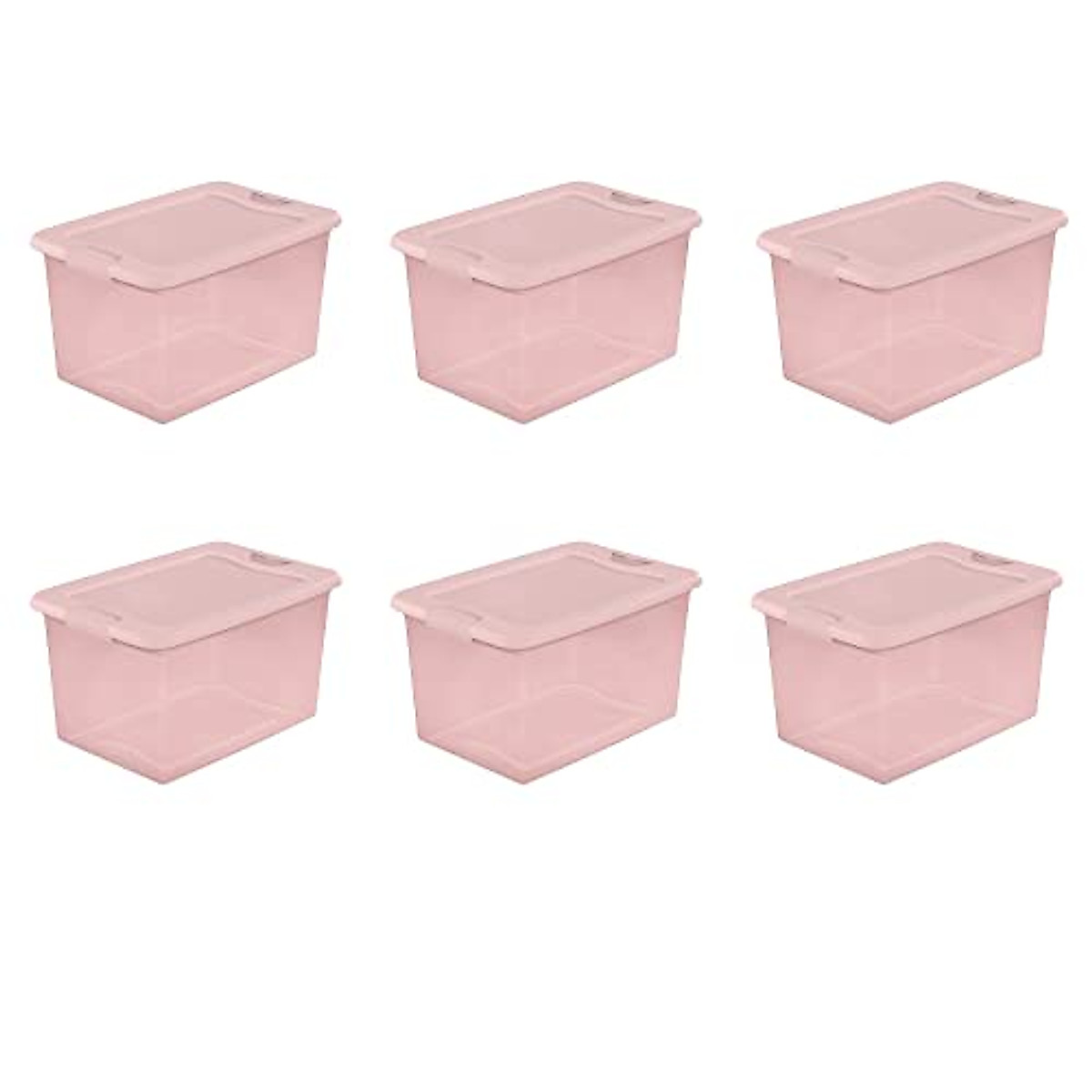 64 Qt. Plastic Latching Storage Box, Storage Bin Tote Organizing Container With Durable Lid, Stackable and Nestable Snap Lid Plastic Storage Bin, Set of 6 (Pearl Blush Tint)