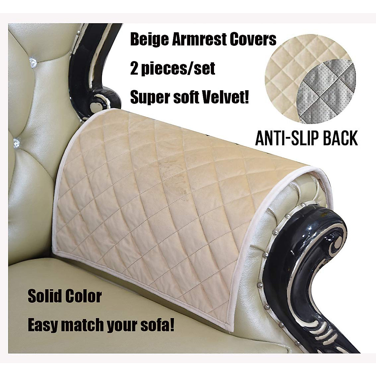 HAOMAIJIA Sofa Armrest Cover, Recliner Chair Arm Cover,Armchair Slipcover Nonslip Quilted Furniture Protector for Leather Sofa Couch (ASand, 14 x14 Inches Sofa Armrest Cover-2 Pieces)