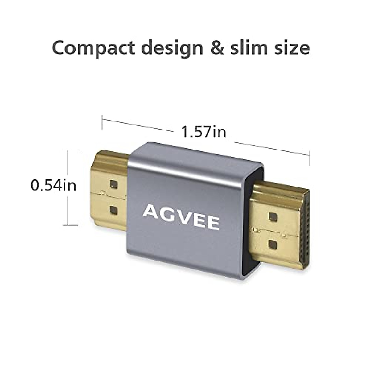 AGVEE 2 Pack 4K Male to Male HDMI Adapter, 4K@60HZ HDR HDMI 2.0 Coupler Converter Extension Connetor, Aluminium Alloy Shell for HDTV Roku Stick, Switch, Xbox One, PS4, PC, Gray