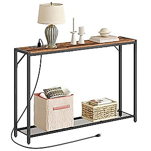 MAHANCRIS Sofa Table with Power Outlet, 43.7" Console Table with USB Ports, Behind Couch Table, Entryway Table for Living Room, Hallway, Foyer, Metal Frame, Adjustable Feet, Rustic Brown CTHR11E01Z1