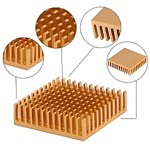 ESUMIC 20PCS 40mm x 40mm x 11mm Golden Aluminum Heatsink Cooling Fin for Cooling MOSFET VRam Regulators VRM Stepper Driver
