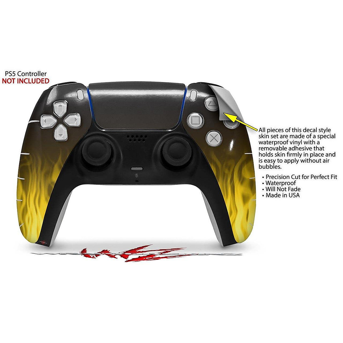 WraptorSkinz Skin Wrap compatible with Sony PS5 DualSense Controller Fire Yellow (CONTROLLER NOT INCLUDED)
