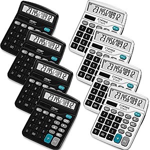 8 Pack Desk Calculators with Big Buttons and Large Display Dual Power Desktop Calculators 12 Digit Solar Power Calculator for Office, Home, School