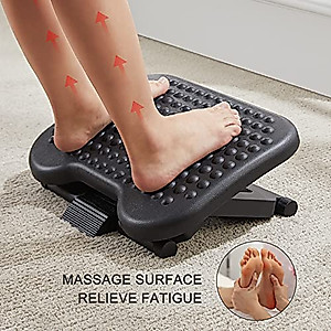 HUANUO Adjustable Under Desk Footrest, Foot Rest for Under Desk at Work with Massage, Foot Stool Under Desk with 3 Height Position & 30 Degree Tilt Angle Adjustment for Home, Office