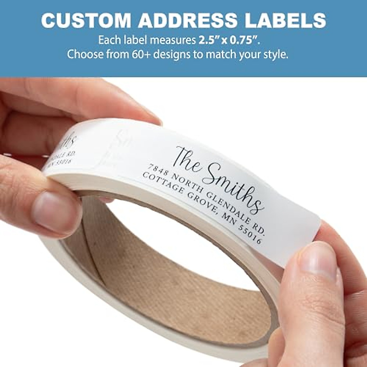 Return Address Labels Roll, Personalized Address Label Stickers, Custom White or Clear Address Labels (Roll of 100 Labels)