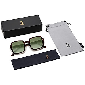 SOJOS Retro Square Polarized Sunglasses for Women Men Classic Trendy Sunnies SJ2226, Dark Tortoise/Green
