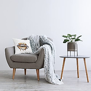 Stupell Industries Glam Silver Lip Portrait Fashion with Gold Drip Design by Ziwei Li Pillow, 18 x 18, Grey