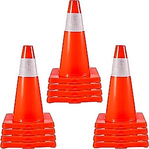 VEVOR 12Pack 18" Traffic Cones, Safety Road Parking Cones PVC Base, Orange Traffic Cone with Reflective Collars, Hazard Construction Cones for Home Traffic Parking