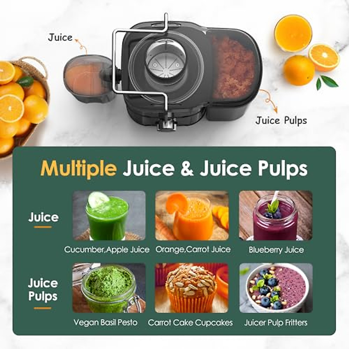 Juicer Machines, KOIOS 600W Centrifugal Juicer Extractor with 3 Speeds, 2.5'' Feed Chute for Fruit and Vegetable, 304 Stainless Steel,Easy to Clean,Anti-drip,BPA Free, Included Brush,Black