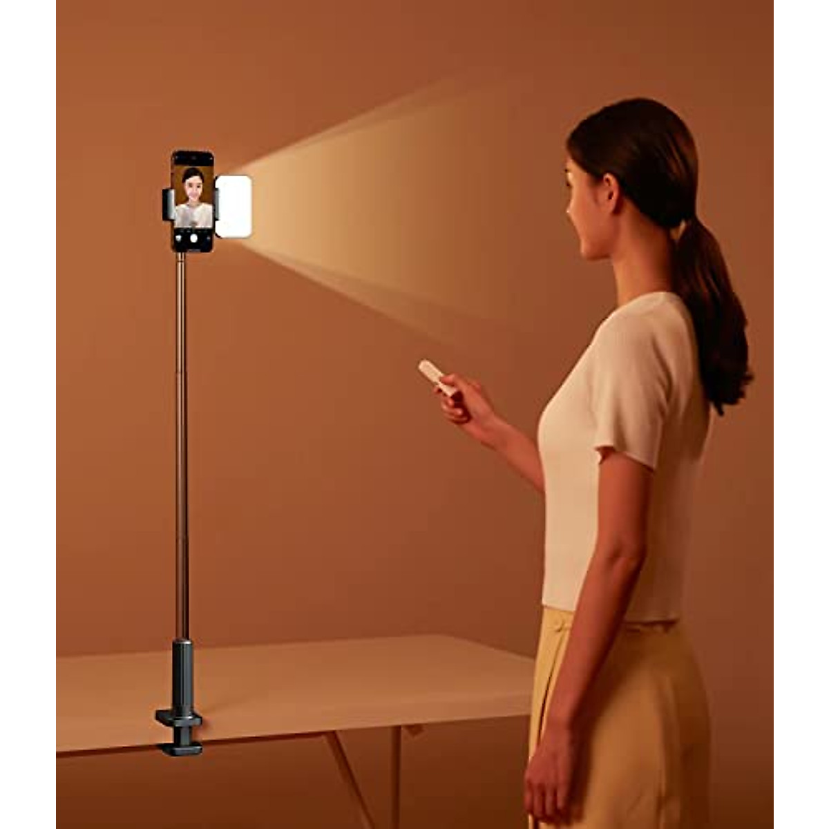 yAyusi Overhead Phone Mount for Recording,Phone Stand for Recording Overhead,Articulating Arm Cell Phone Holder with LED Ring Light, Desk/Bedside Tripod for YouTube Live Stream Cooking Video Recording