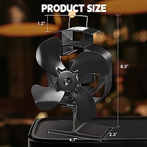 KIAADSY Wood Stove Fan, 4Blades Fireplace Fan Heat Powered for Wood/Fireplace/Log Burner, Efficiently Circulate Warm Air, Silent Design Stove Fan