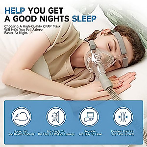 CPAP Masks Full Face - Replacement Set for F20 - Covers Mouth and Nasal - Includes Headgear, Elbow/Swivel and Nasal Cushion - Suitable for CPAP Machine - Reusable CPAP Supplies - Medium