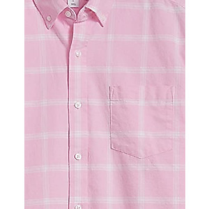 Amazon Essentials Men's Regular-Fit Short-Sleeve Pocket Oxford Shirt, Pink Windowpane, X-Large