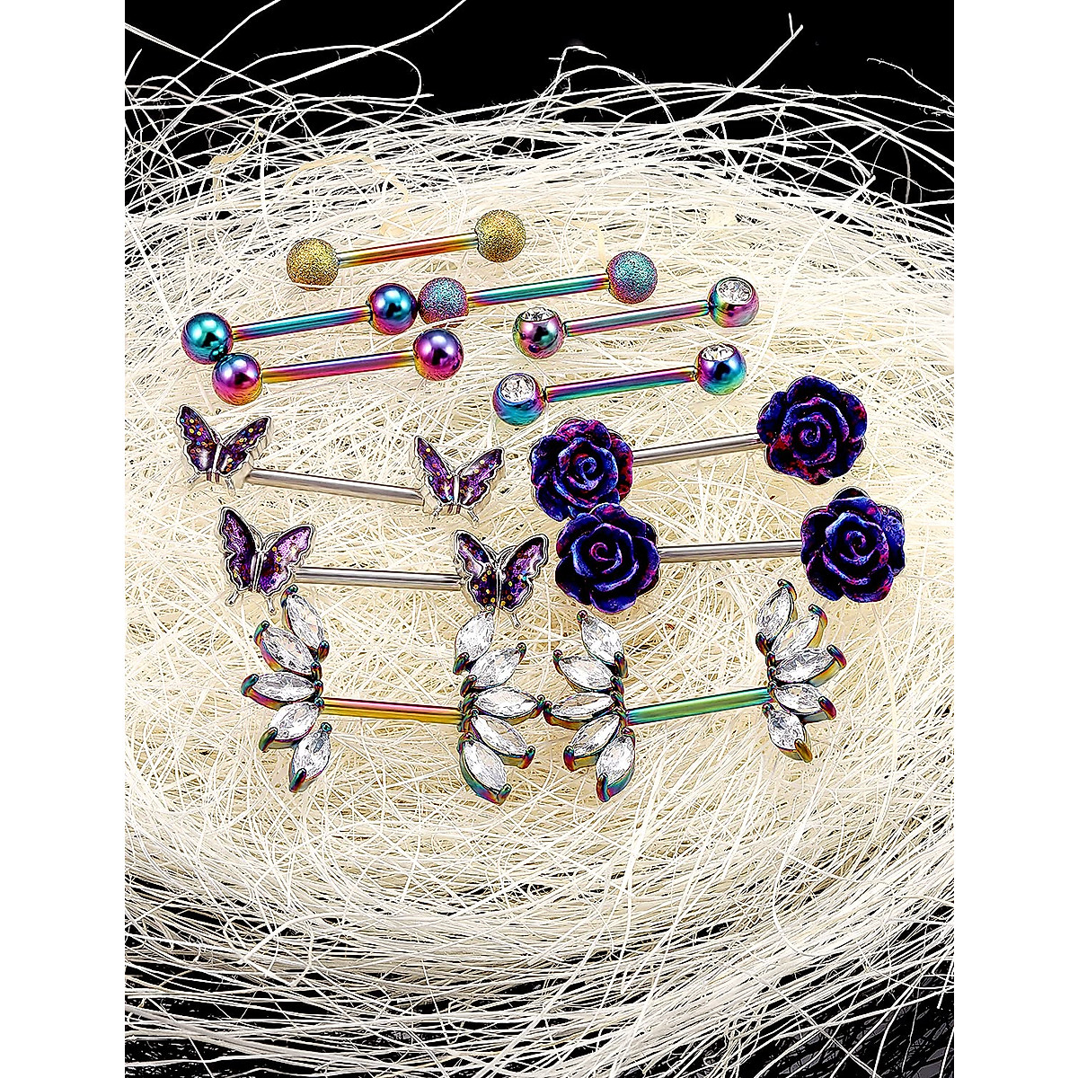 Vsnnsns 14G Nipple Rings for Women Stainless Steel Butterfly Nipple Rings Flower Nipple Piercing Jewelry CZ Nipple Rings Surgical Steel Nipple Jewelry Barbell Body Piercing Jewelry Rainbow