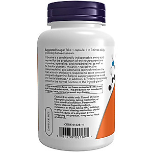 NOW Supplements, L-Tyrosine 500 mg, Supports Mental Alertness*, Neurotransmitter Support*, 120 Capsules