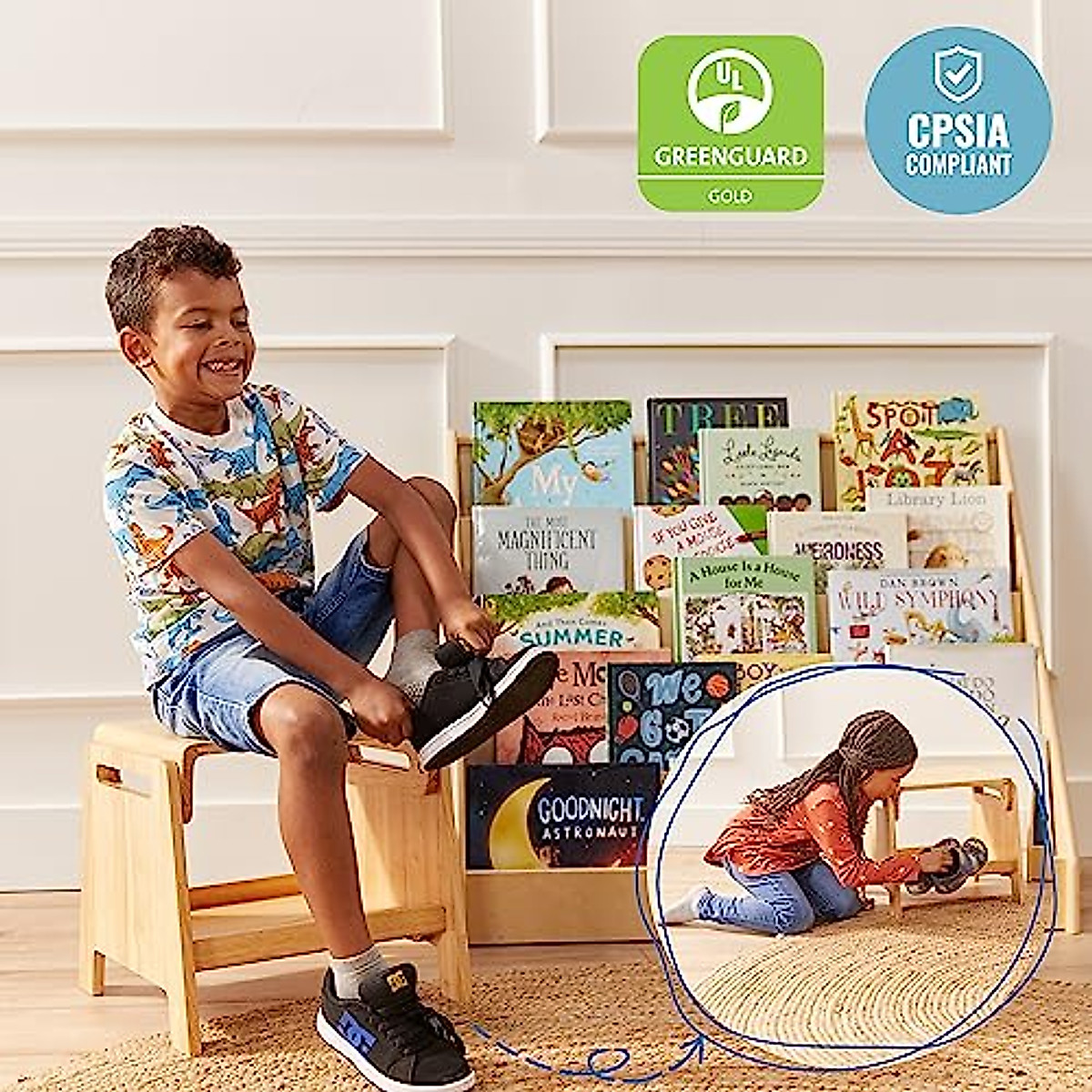 ECR4Kids Sit or Step Stool, Kids Furniture, Natural