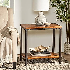 Christopher Knight Home Ronan Wood Rustic Metal End Table, Mahogany, 24.80 inches high x 24.40 inches wide x 17.70 inches deep, Sandblasted Teak