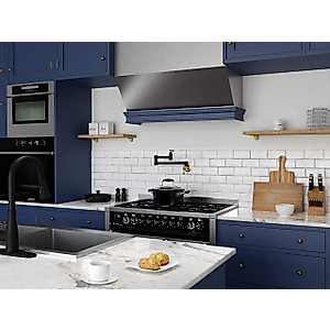 Anzzi Wall Mount Pot Filler Faucet, Double Joint Swing Arms, Single Hole, Solid Brass Interior, Stainless Steel Finish, Matte Black & Brushed Gold, 2 Handle (KF-AZ259MBBG)