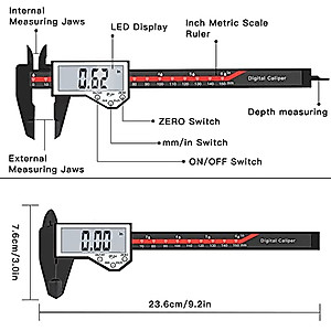 Digital Caliper, IP54 Waterproof Caliper Measuring Tool, Electronic Micrometer Vernier Caliper with Large LCD Screen, Automatic Shutdown Function, Inch and Millimeter Conversion (6 Inch /150mm)