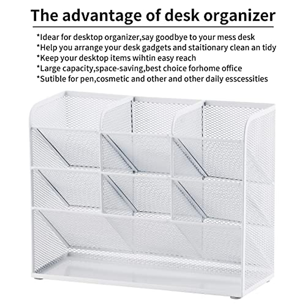 Marbrasse Mesh Desk Organizer, Multi-Functional Pen Holder, Pen Organizer for desk, Desktop Stationary Organizer, Storage Rack for School Home Office Art Supplies (White - Mesh Pen Holder)