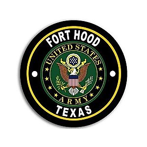 MAGNET 4x4 inch Round Fort Hood Army Base Sticker (Logo Insignia Emblem tx) Magnetic vinyl bumper sticker sticks to any metal fridge, car, signs