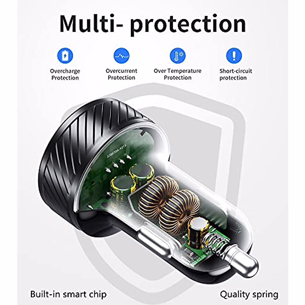 KEWIG Car Charger, 36W Fast Car Charger Adapter, Dual USB Car Charger Fast Charge with Colorful Voltmeter & ON/Off Switch