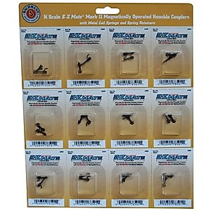 Bachmann Trains E - Z Mate Mark II Magnetic Knuckle Couplers with Metal Coil Spring - Medium (12 Coupler pairs per card) - N Scale
