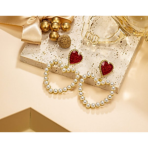 Pearl vintage drip oil Heart Earrings for Women, Fashionable Statement Earrings, Perfect Heart Jewelry as Valentines Day Outfit Ornament