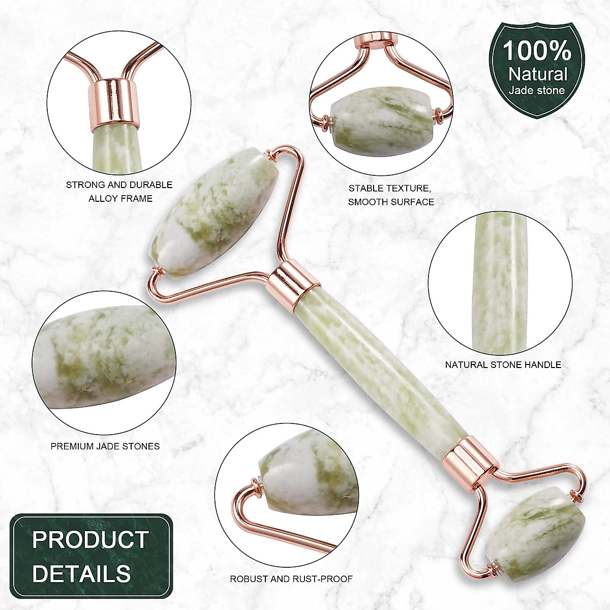 XYZBSTAR Jade Roller for Face, Facial Roller Massager Skin Care Tool, Gua Sha Facial Tools for Face, Neck, Eyes, Reduce Puffiness of The Skin (Emerald Jade)