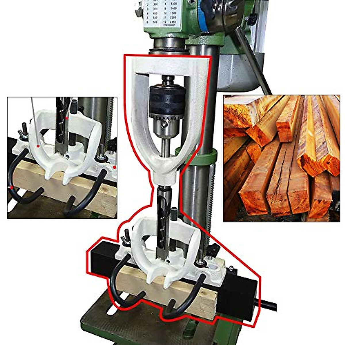 Woodworking Bench Mortiser Bench Drill Locator Set Square Hole Chisel Drilling Machine Location Tool Tenon Joint Mortising Attachment for Drill Press