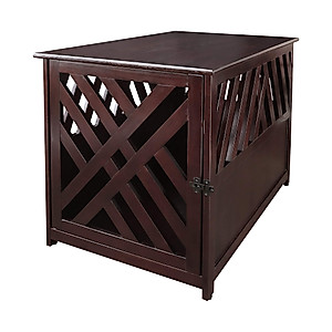 Casual Home Wooden Lattice Pet Crate, End Table, Espresso