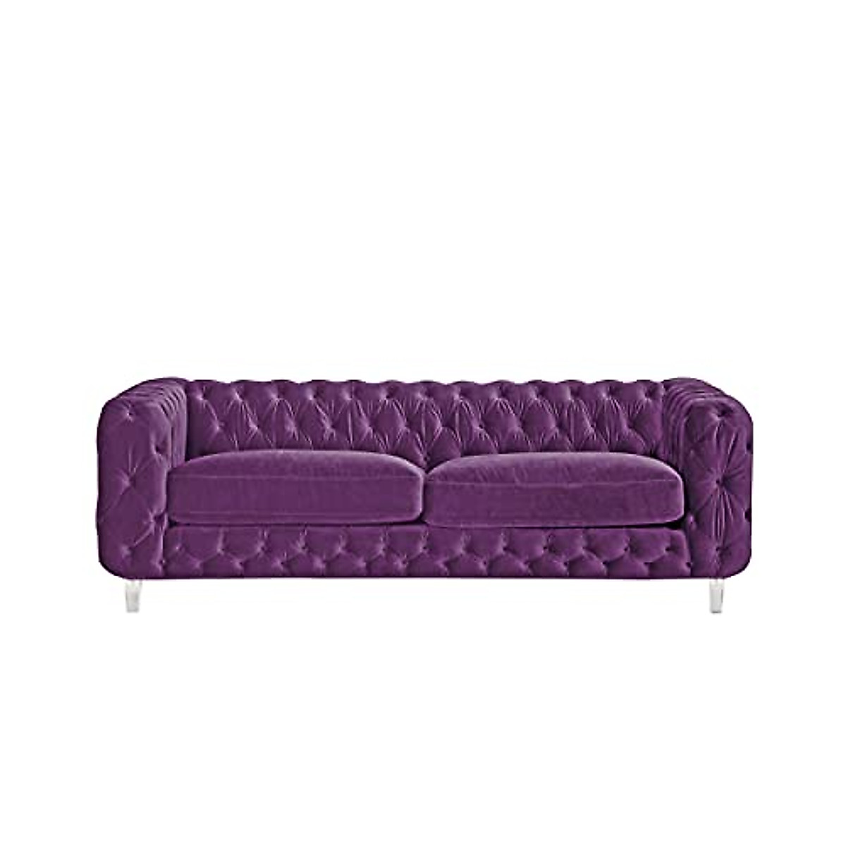 Iconic Home Modern Contemporary Tufted Velvet Down-Mix Cushons Acrylic Leg Sofa, Purple