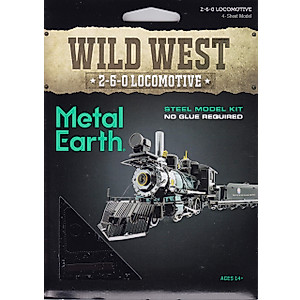 Fascinations Metal Earth 3D Metal Model Kits Wild West Set of 4 - Revolver - Stagecoach - Gatling Gun - 2-6-0 Locomotive