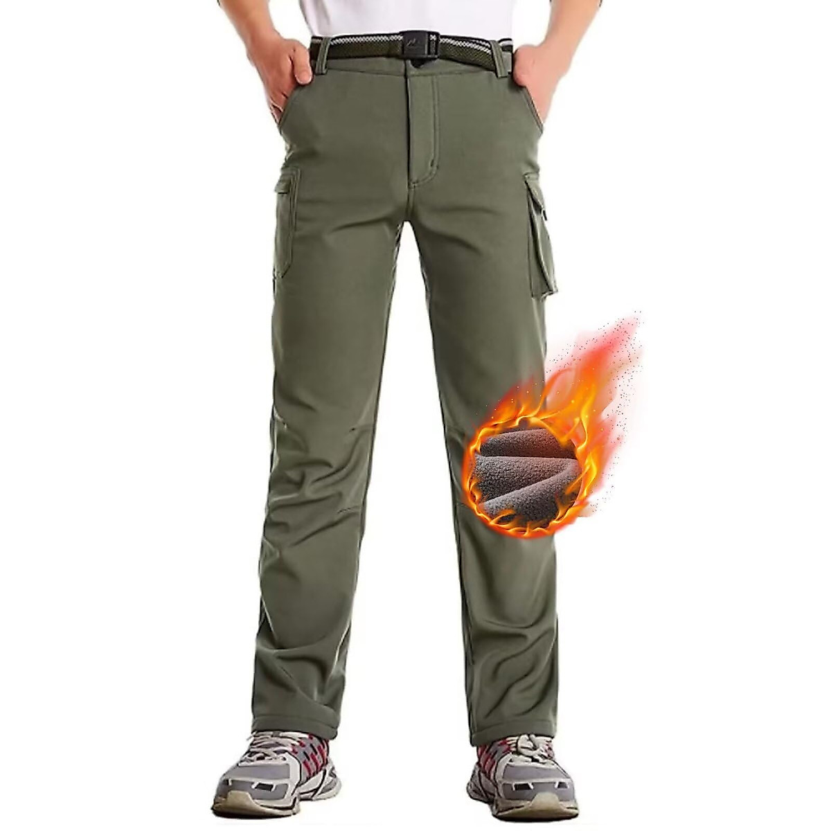 Anyanmoutn Kids Boys Fleece Lined Hiking Pants, Hiking Snow Ski Pants Boys Waterproof Winter Warm Outdoor Insulated Softshell Pants