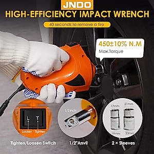 JNDO Electric Car Jack Kit 5 Ton Lifting Range 6.1 to 17.7 Inch Car Jack Hydraulic with Electric Wrench Floor Jack Built-in Inflatable Pump and Led Light Red