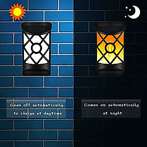 Fitybow Solar Flame Lights Outdoor, Waterproof Flickering Flame Solar Lights Dark Sensor Auto On/Off 66 LED Solar Powered Wall Mounted Night Lights Lattice Design for Patio Deck Driveway (2Packs)