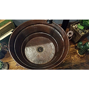 SimplyCopper 15" Rustic Round Copper BUCKET Vessel Bath Sink with a Daisy Drain