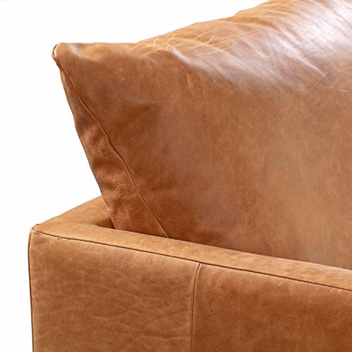 POLY & BARK Girona Leather Couch – 88-Inch Leather Sofa with Tufted Back - Full Grain Leather Couch with Feather-Down Topper On Seating Surfaces – Pure-Aniline Italian Leather – Cognac Tan