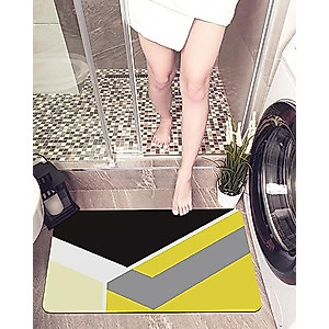 Gogobebe Super Absorbent Diatom Mud Mat Abstract Yellow Geometric Texture Quick-Drying Thin Bath Mat Non-Slip Bathtub Mat Anti-Skid Rubber Bathroom Shower Mat 16x24in