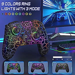 Wireless Switch Pro Controller - Switch Controllers Compatible With Nintendo Switch/Lite/OLED,Multi-Platform PC/IOS/Android, Switch Pro Controller With 9 Adjustable Light Colors,Programmable,TURBO