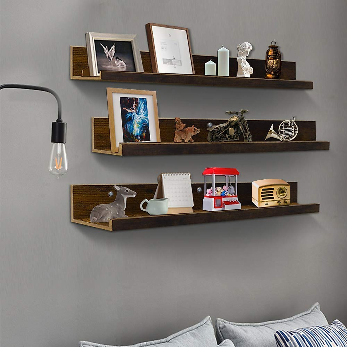 Giftgarden 36 Inch Large Floating Shelves for Wall Set of 3, Rustic Picture Ledge Wall Shelf for Bedroom Kitchen Bathroom Living Room Nursery Display, 3 Different Sizes