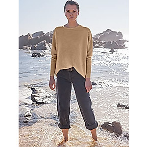 ANRABESS Women's Oversized Crewneck Sweaters Long Batwing Sleeve Ribbed Slouchy Casual Jumper with Slit Pullover Top Fashion 2023 Fall Winter 725shenxing-L Khaki