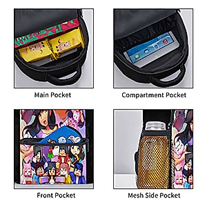 YAOJIAADM Anime Backpack Schoolbag 3D Printed Large Capacity Waterproof Nylon Backpack Adjustable Shoulder Strap Suitable for Travel Picnic Black