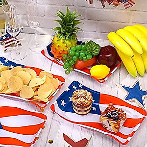12 Pcs USA Star Serving Trays USA Flag Star Shaped Plastic Platter Patriotic Food Reusable Snack Tray Cookies Chips Candy Dessert Serveware for 4th of July Party Supplies (Rectangle Style)
