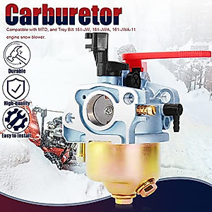 QAZAKY Carburetor Compatible with MTD Troy Bilt 751-10956 751-10956A 751-12612 751-14018 951-10956 951-10956A 951-12612 951-14018 161-JW 161-JWA 2P70M0A-D 2P70MU 161SA 161S 40021MS Carb